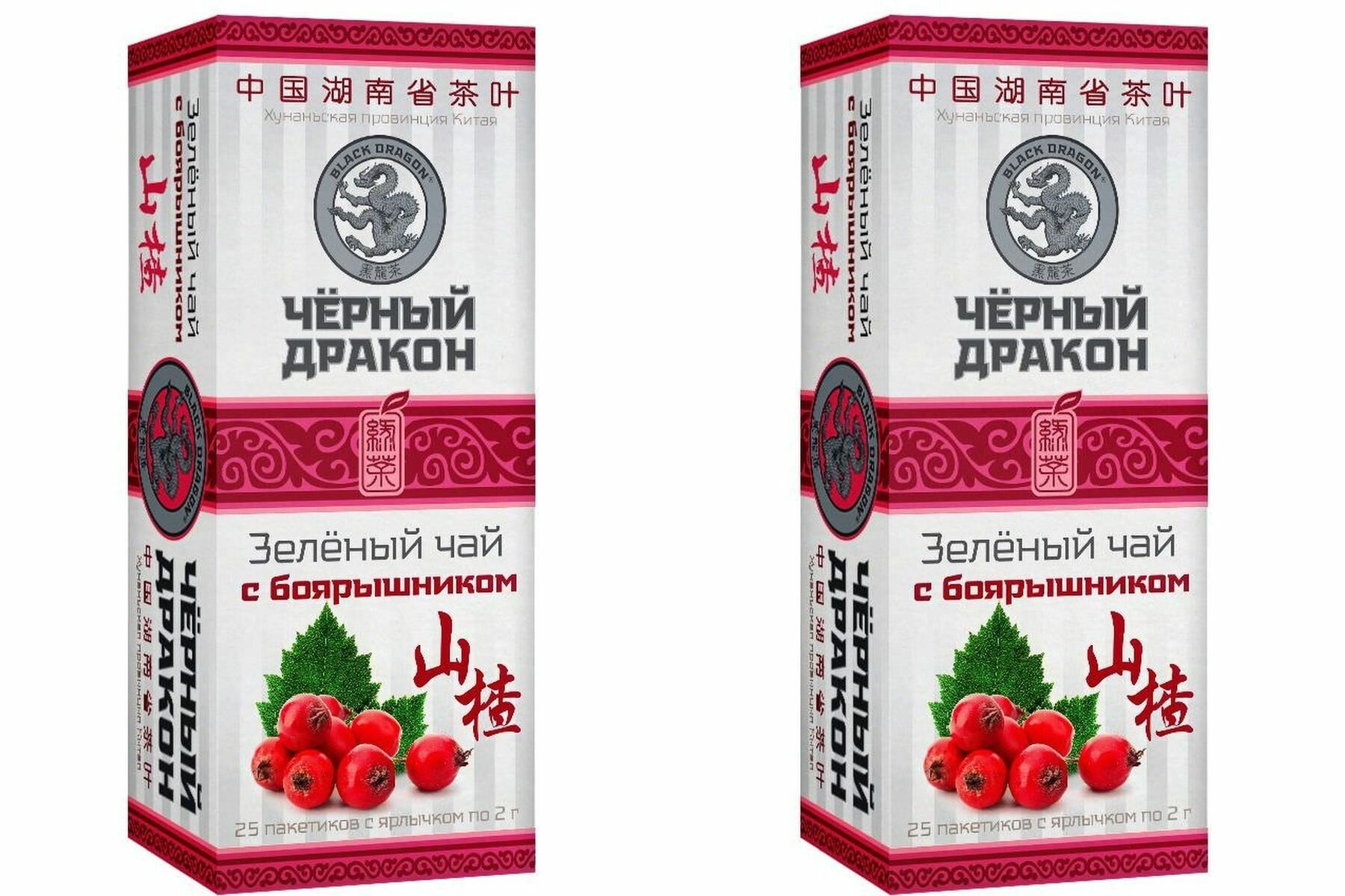Черный Дракон Чай в пакетиках зеленый с боярышником,25 пакетиков, 2 шт