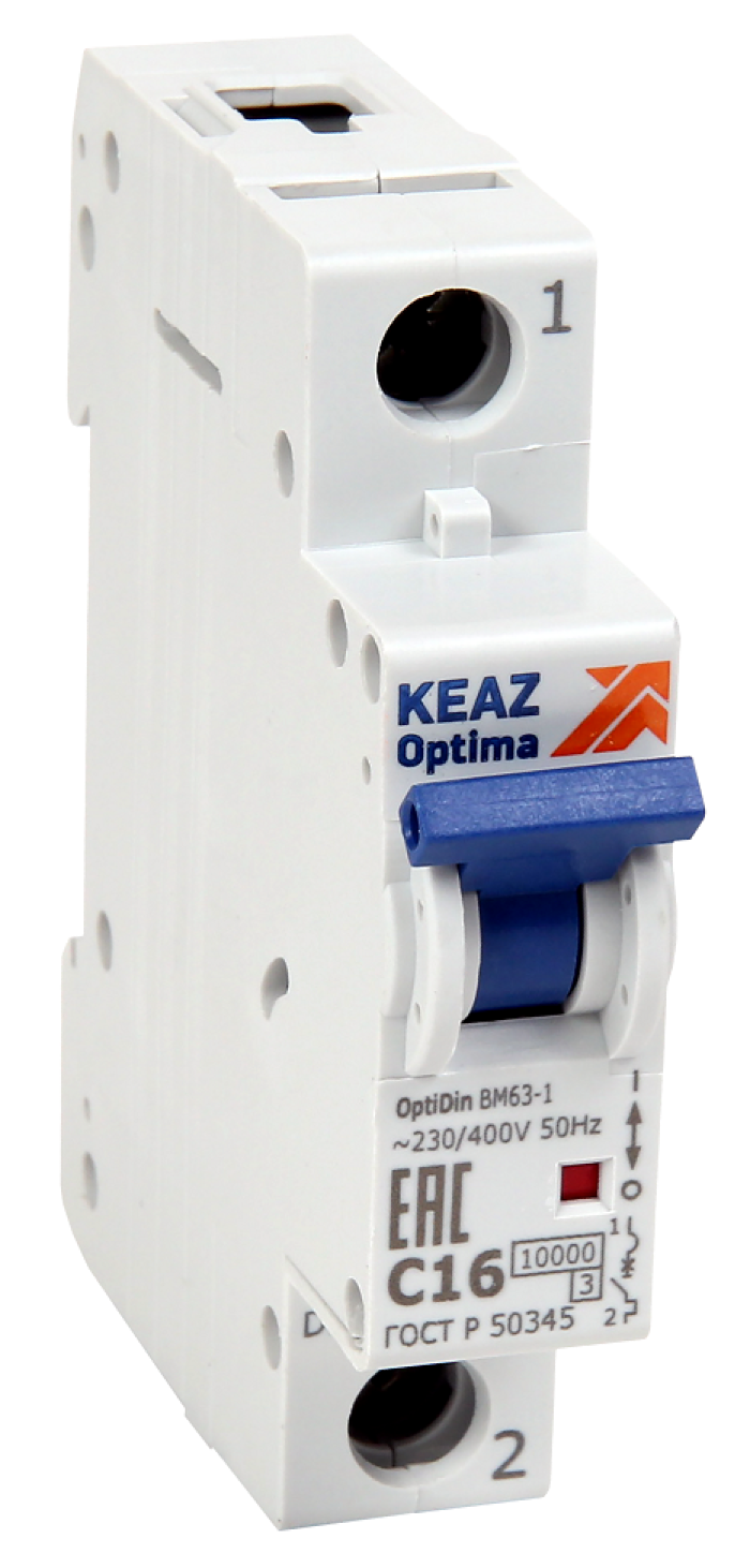 Автоматический выключатель КЭАЗ OptiDin ВМ63-1С6-10-УХЛ3, в комплекте 2 заглушки, 1P 6А характеристика C, 10кА, 249252 / электроавтомат