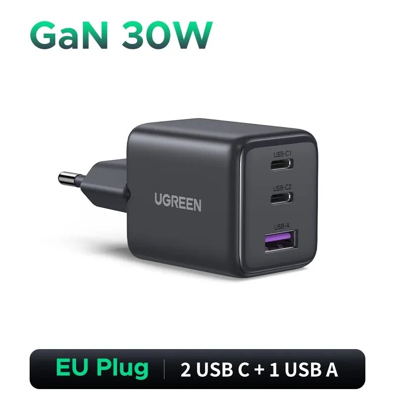 Зарядное устройство UGREEN 30 Вт 20 Вт GaN для iPhone 16 15 14 Pro Max Samsung S25 Xiaomi EU GaN 30W