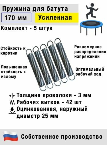 Пружина для батута 170 мм (5 штук) подходит для батута 366-427 см (12ft-14ft)