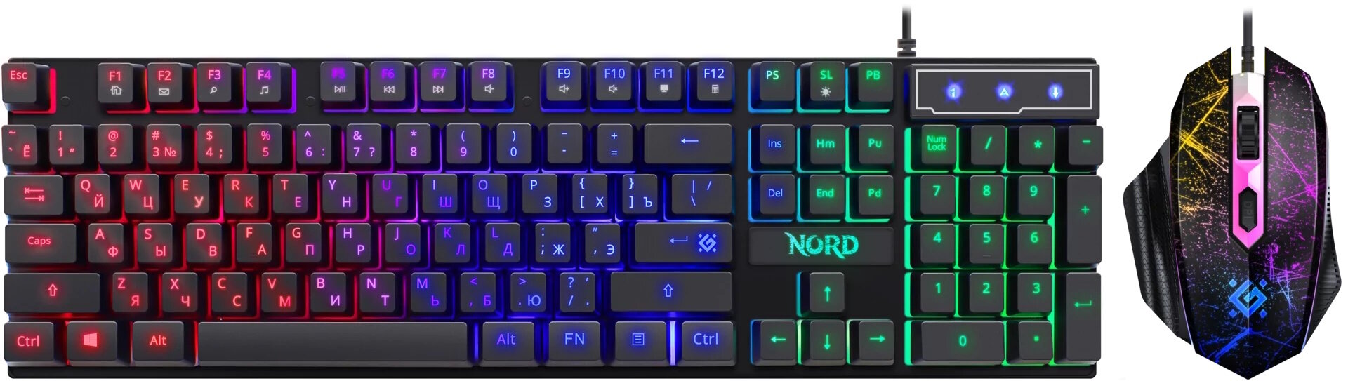 Комплект игровой Defender Nord GS-959 RU, черн, радуж, мышь+клавиатура (52959)