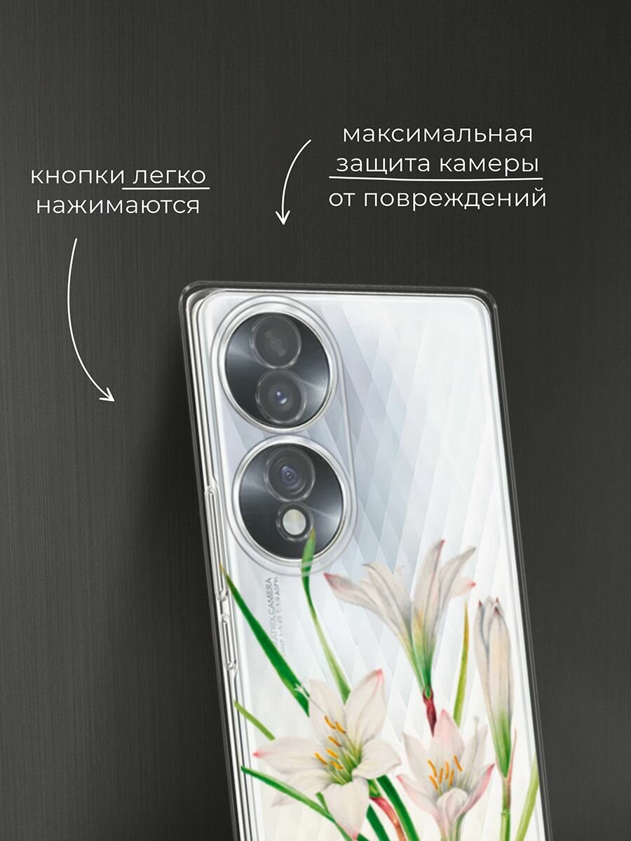 Чехол на Honor 70 / Хонор 70 с принтом "White lily", прозрачный — фото 1
