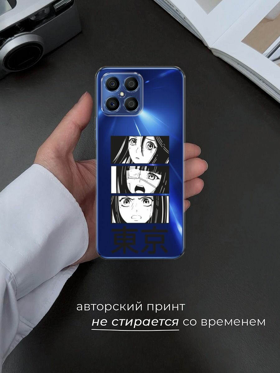 Чехол на Honor X8 / Хуавей X8 с принтом "Tokyo girls", прозрачный — фото 1