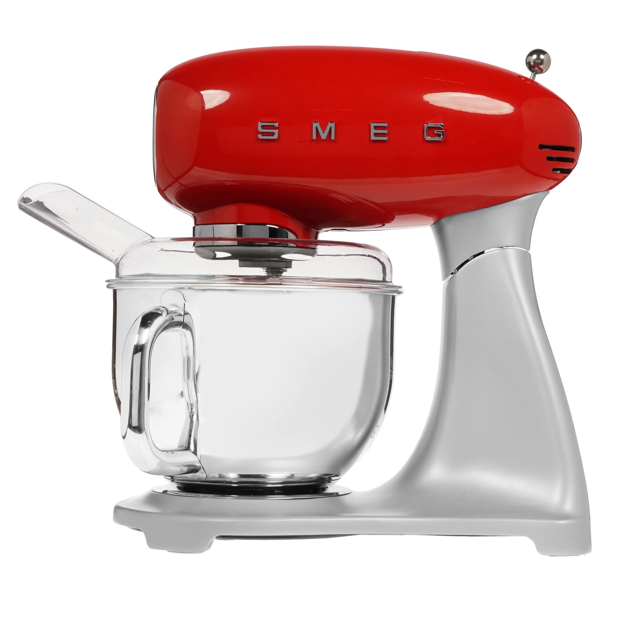 Планетарный миксер Smeg SMF02RDEU, 800Вт, 4 насадки, 4,8л, защита от брызг, импульсный режим