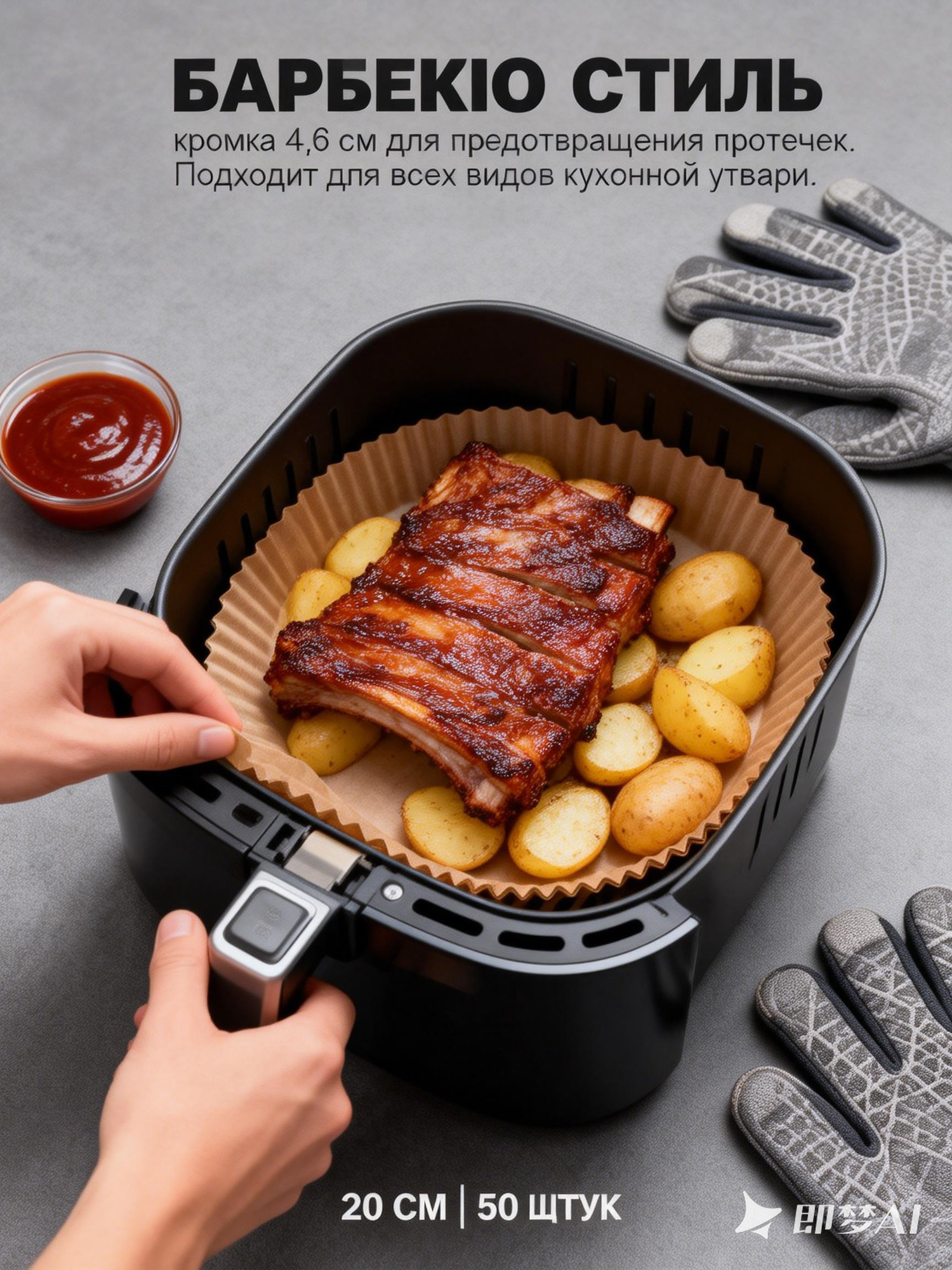 Формы для аэрогриля, бумага, антипригарное покрытие, круг 20 см/50 шт