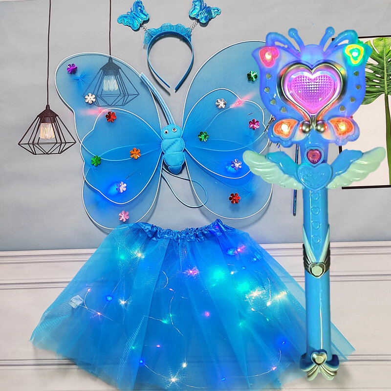 Крылья ангела-бабочки, светящийся аксессуар для спины девочки, детская волшебная палочка феи, игрушечный реквизит феи, волшебная палочка принцессы.