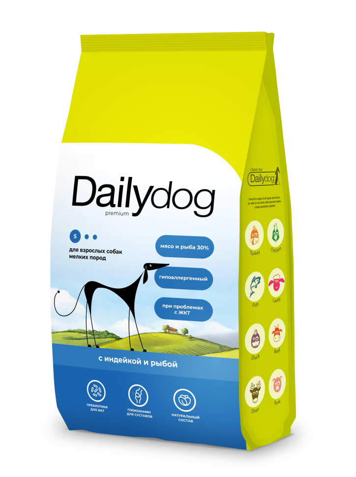Сухой корм Dailydog Classic Line для взрослых собак мелких пород, с индейкой и рыбой - 1,5 кг