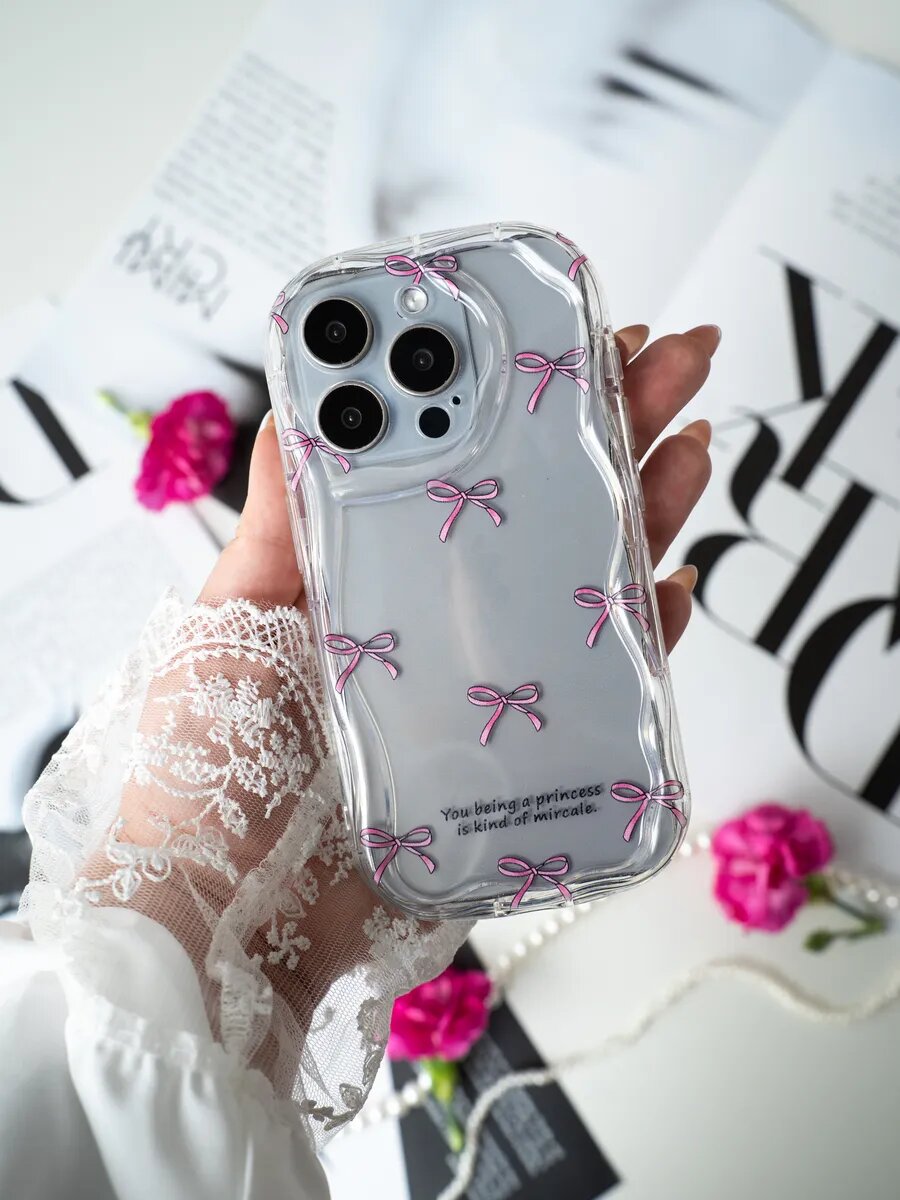 Чехол О'кейси, для iPhone 15 Pro, с принтом, защита камеры, розовый, черный, прозрачный