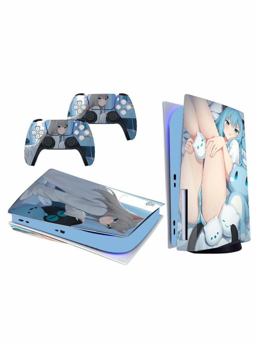Наклейка виниловая защитная на игровую консоль Sony PlayStation 5 Fat Disc Edition, Nachoneko, полный комплект с геймпадами