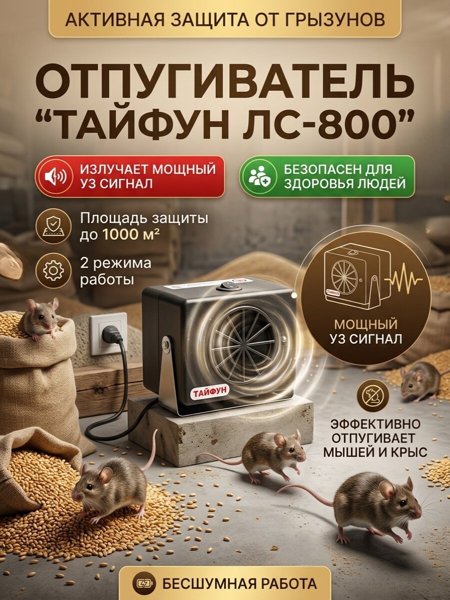 Отпугиватель грызунов "Тайфун ЛС-800" для помещений площадью до 1000 кв. м