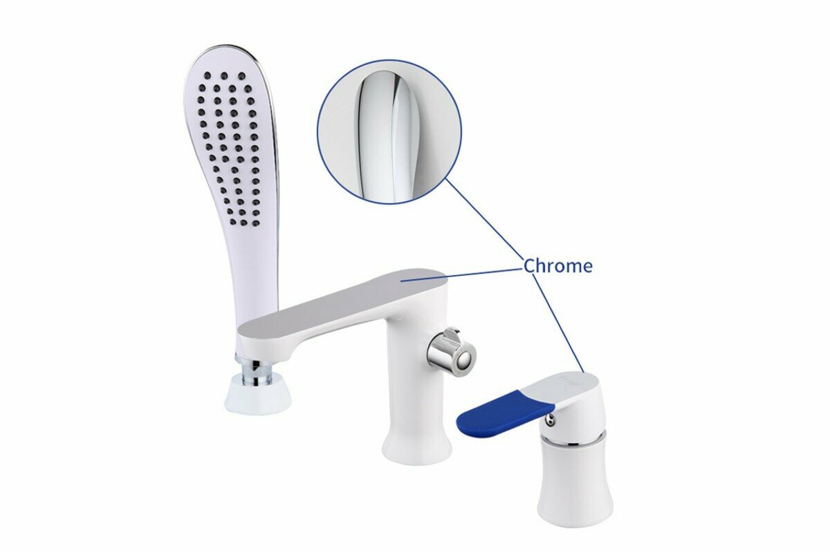 F1134 Смеситель на акриловую ванну тройка латунь 35мм. белый