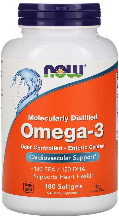 NOW FOODS Omega-3 Molecularly Distilled 1000 мг (Омега-3) 180 капсул (Now Foods)