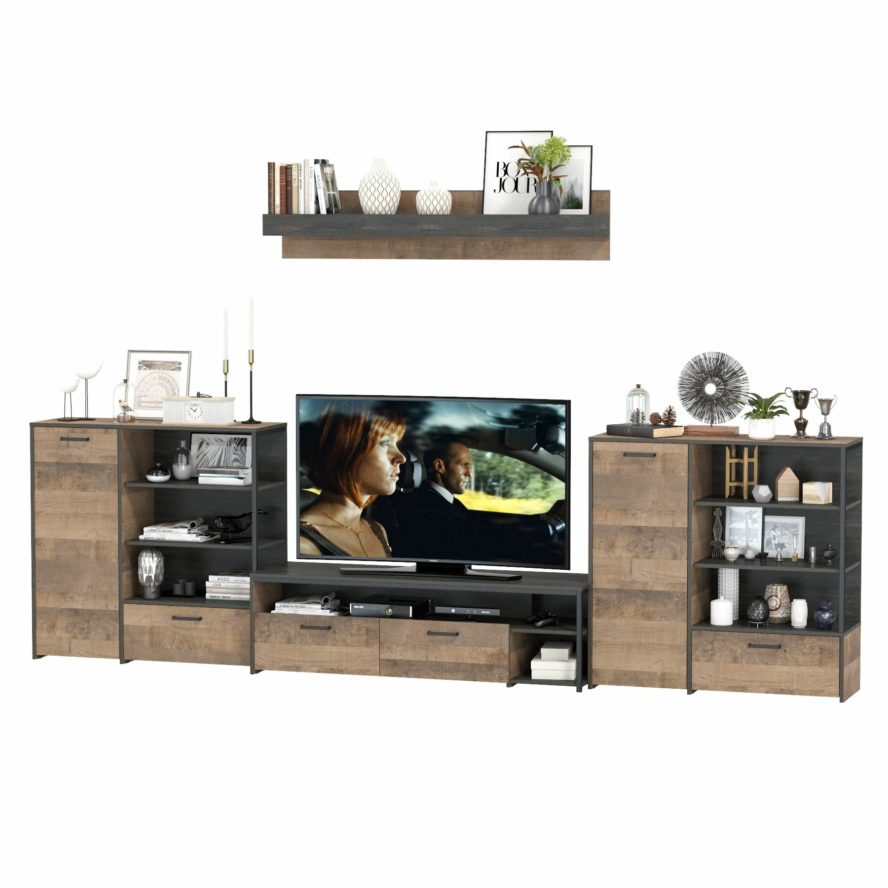 Мебельная Стенка для гостиной под телевизор (ШхВ) 368х210см дуб гранж песочный/интра