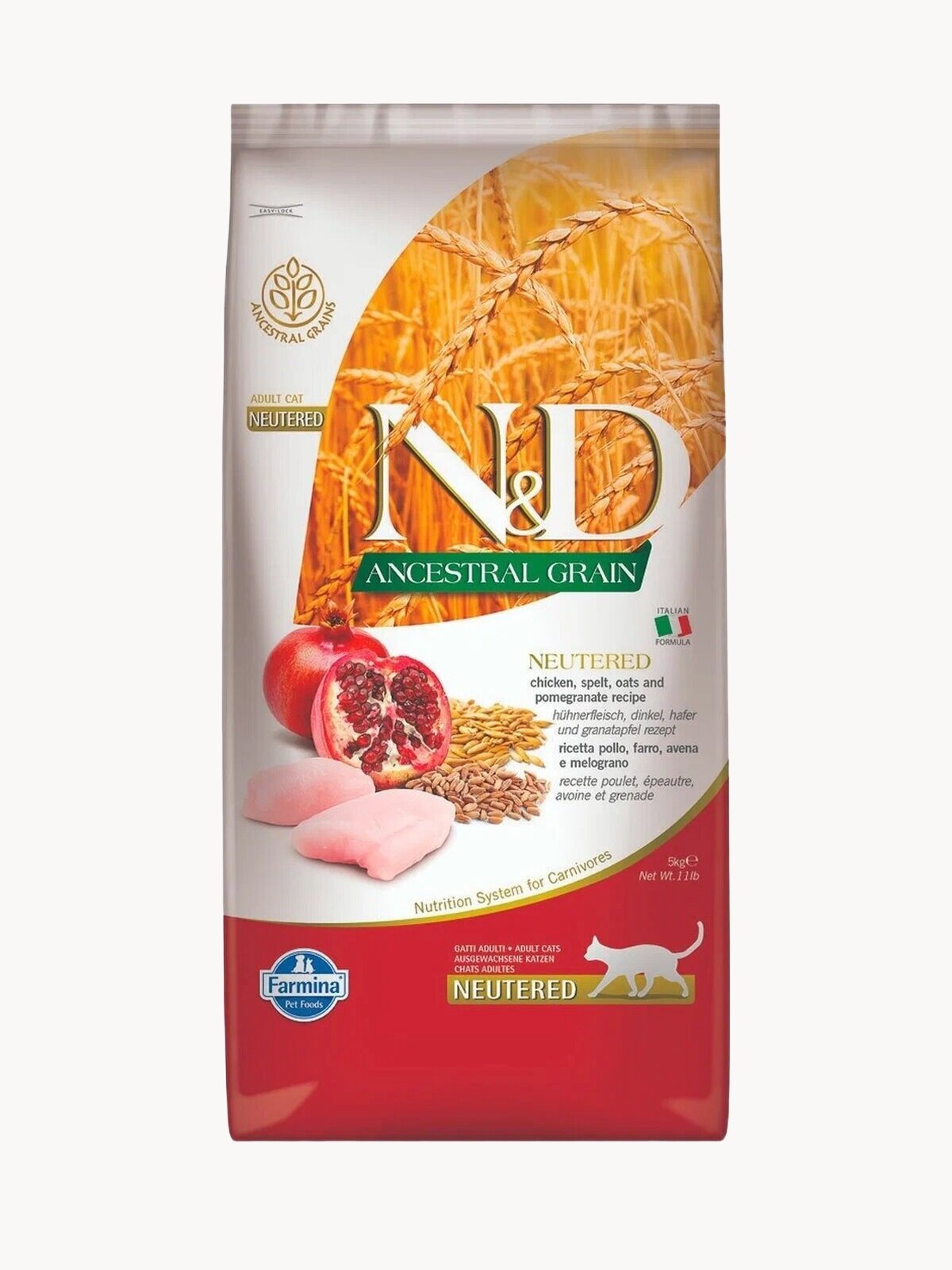 Сухой корм для стерилизованных кошек Farmina N&D Ancestral Grain, с курицей, гранатом, овсом и спельтой, 5 кг