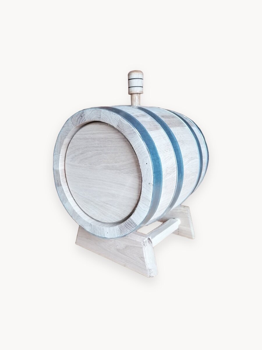 Бочка дубовая для самогона, 5 литров, с подставкой, краном и пробкой, средний обжиг