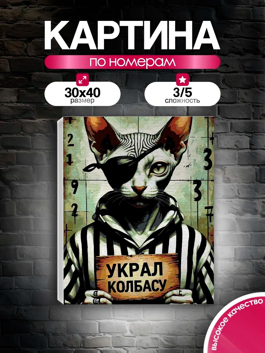 Картина по номерам 30x40 Кот-сфинкс Криминал