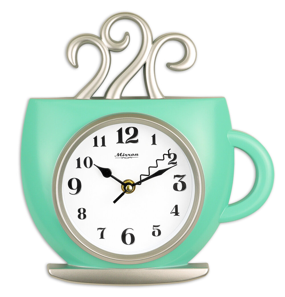 Настенные зеленые кухонные часы MIRRON 121-160 АС/ Для кухни/Дизайн/ Чашка/часы в кофейню/часы на кухню