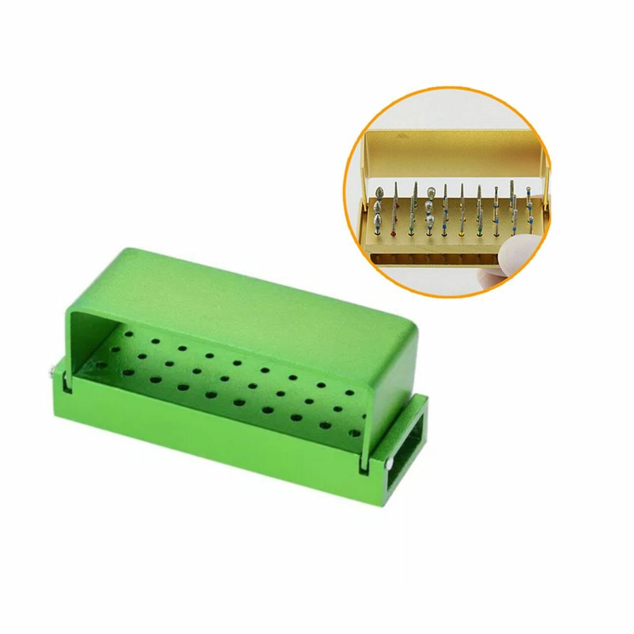 Бокс-Подставка NeoHealth (TYPE SS) FG-20 & RA-10 для стерилизации и хранения, вращающихся интрументов, боров. 30 отверстия Для боров 2-х видов (турбинных, угловых)Зелёный .