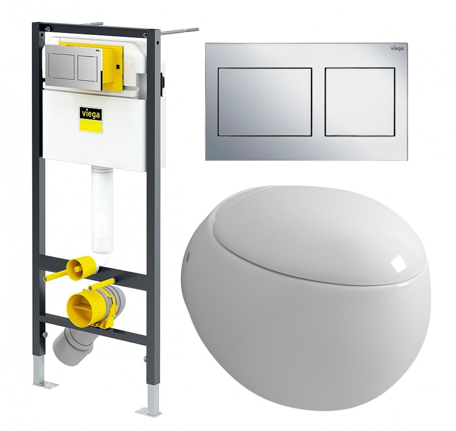 Комплект 3 в 1 инсталляция Viega Prevista Dry 8524.14 792596 + Унитаз подвесной Grossman GR-4442 + кнопка хром