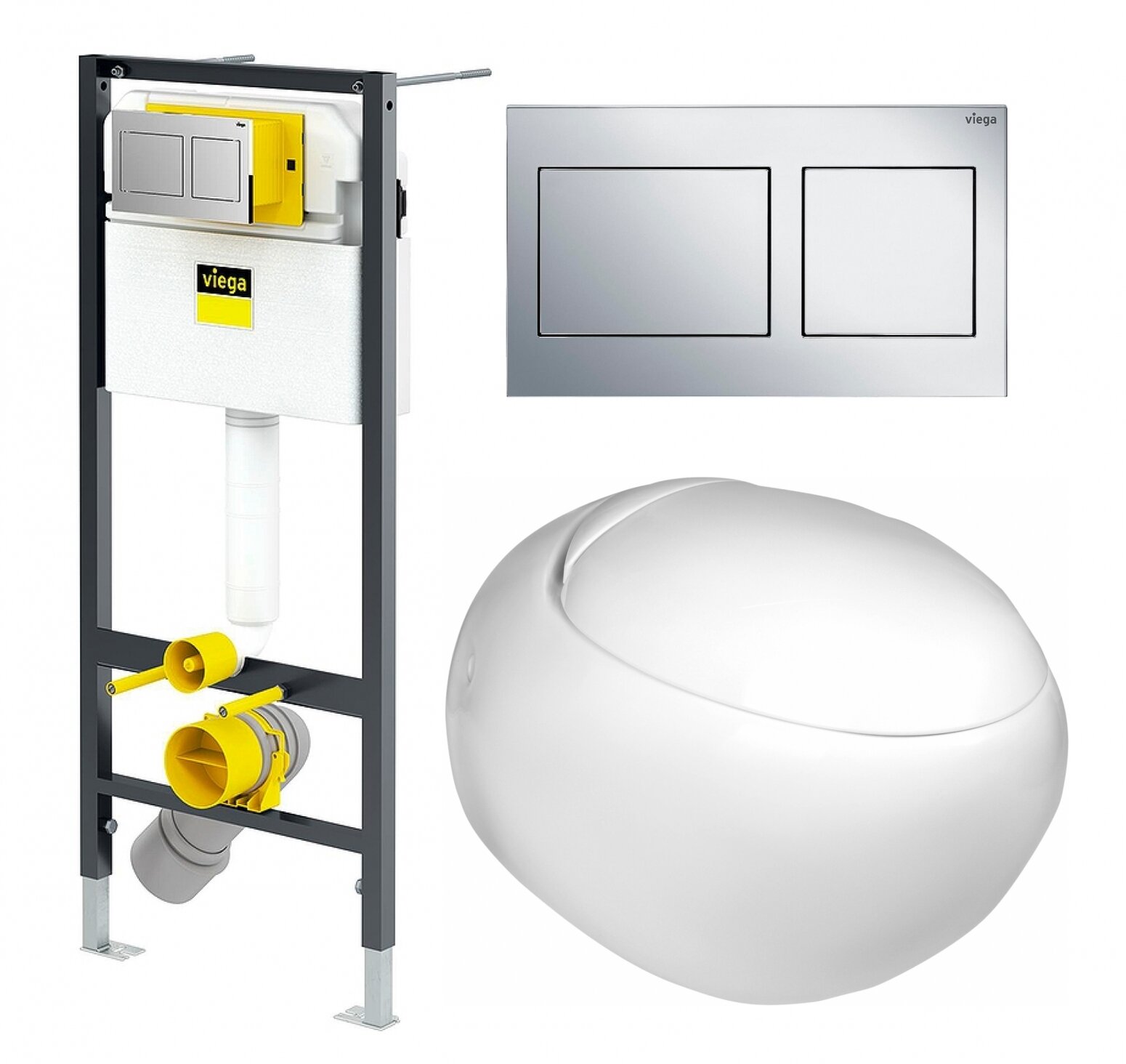 Комплект 3 в 1 инсталляция Viega Prevista Dry 8524.14 792596 + Подвесной унитаз WeltWasser Jeckenbach + кнопка хром