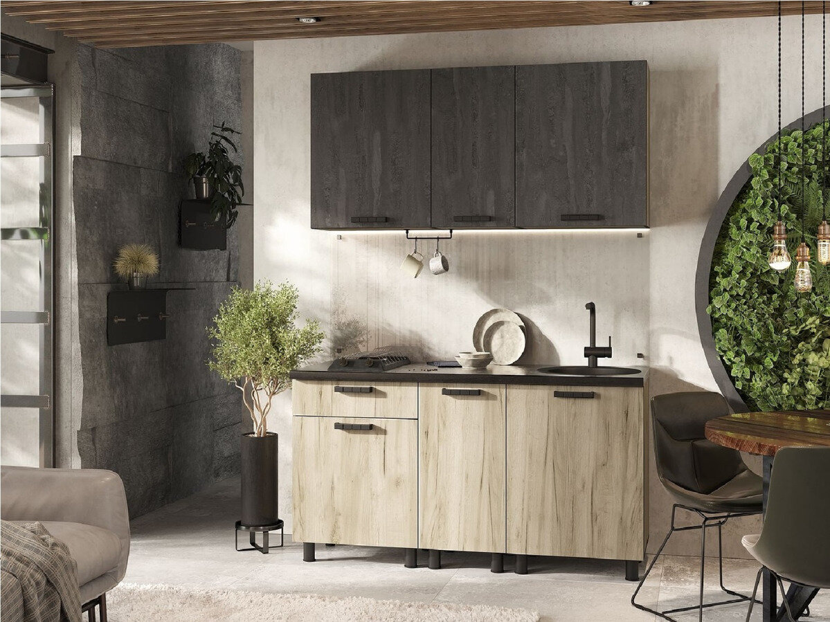 Кухня Эдинбург 1.6 (Железный камень/Дуб крафт серый)