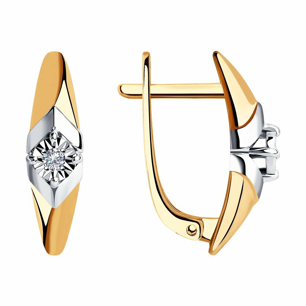 Серьги, комбинированное золото, 585 проба, бриллиант