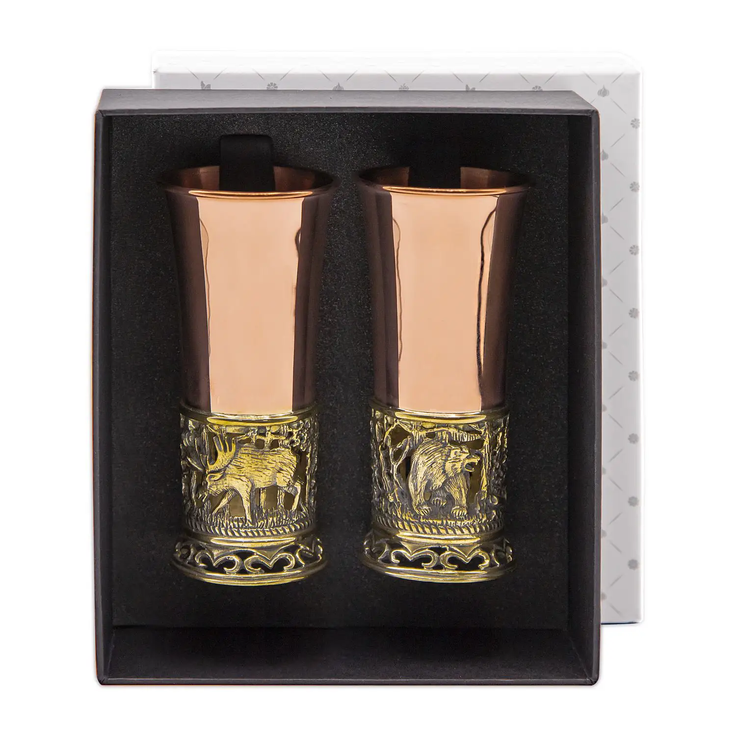 Набор стопок для водки Могучие лоси (с чернением)