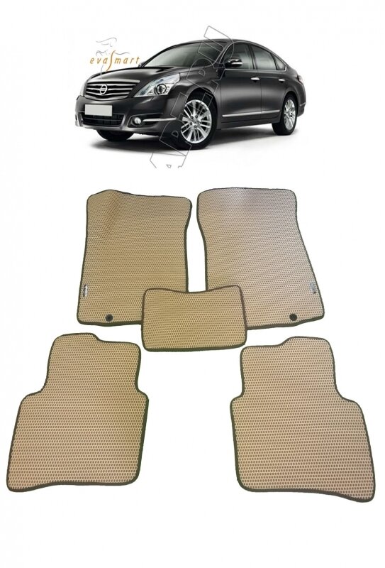 Ева коврики Nissan Teana J32 2008 - 2014/ Ева ЭВА сота/ цвет Серый c коричневой окантовкой / EVA Smart / коврики в салон автомобиля Ниссан