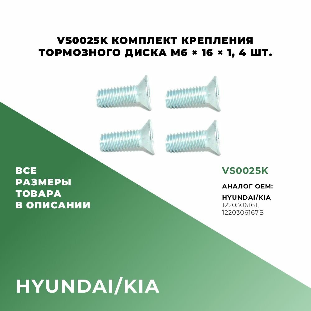 Комплект тормозного диска M6x16x1, 4 шт. OEM: 1220306161, 1220306167B