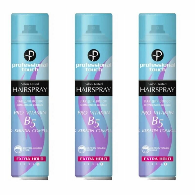 PROFESSIONAL TOUCH Лак для волос, Pro vitamin B5 & Keratin complex, экстрасильная фиксация, 265 мл, 3 уп.