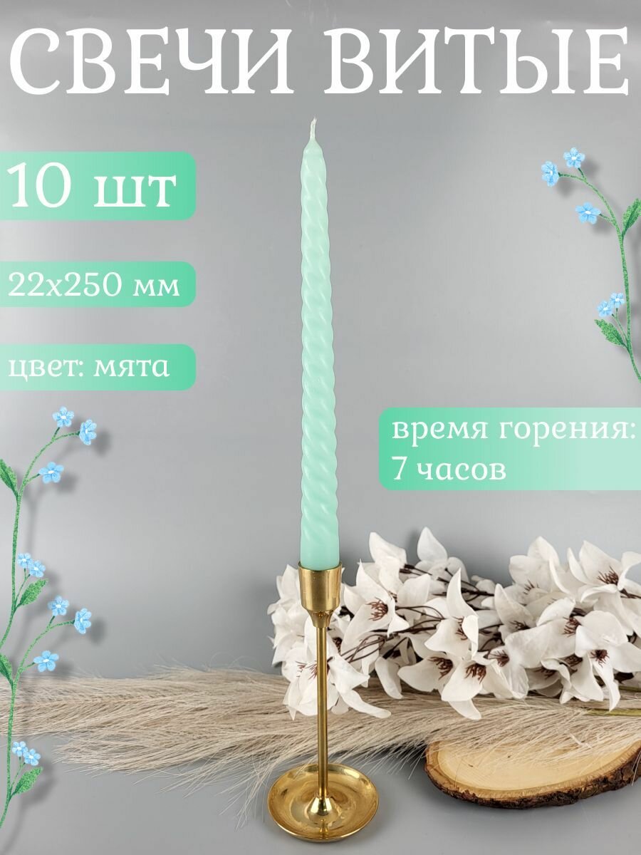 Свеча Витая 22х250 мм, мята, 10 шт