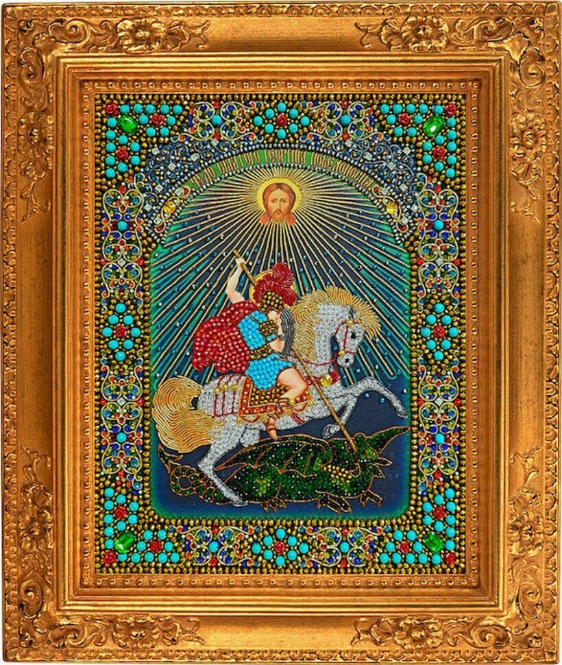 Набор для вышивания Хрустальные грани #И-7 Чудо Святого Георгия Победоносца о змие, Вышивка бисером, 31.5 х 41 см