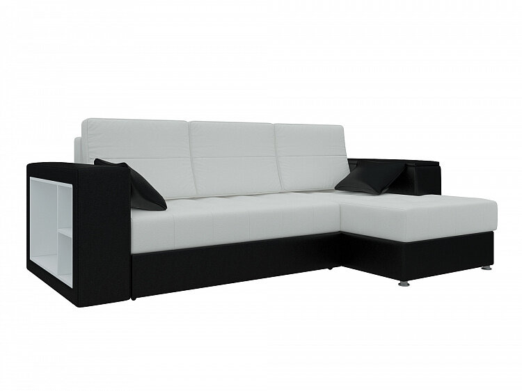 Угловой диван Атлантис Бело-Черный, еврокнижка, 253х150х71 см, с ящиком для белья