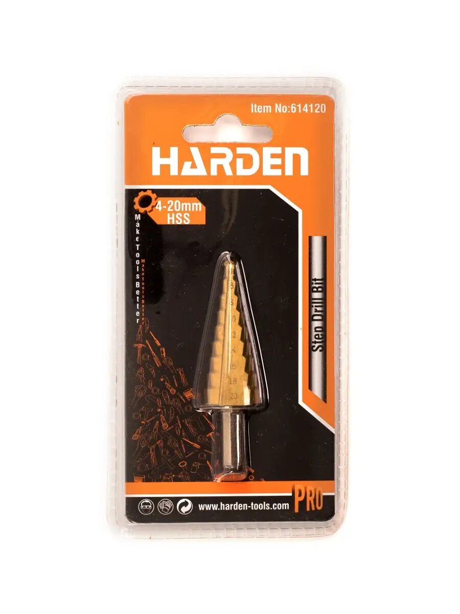 Ступенчатое сверло по металлу 4 - 20 мм, сталь HSS, Harden 614120