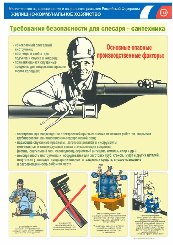 Комплект плакатов Требования безопасности для слесаря-сантехника . (2 листа, ламинат)