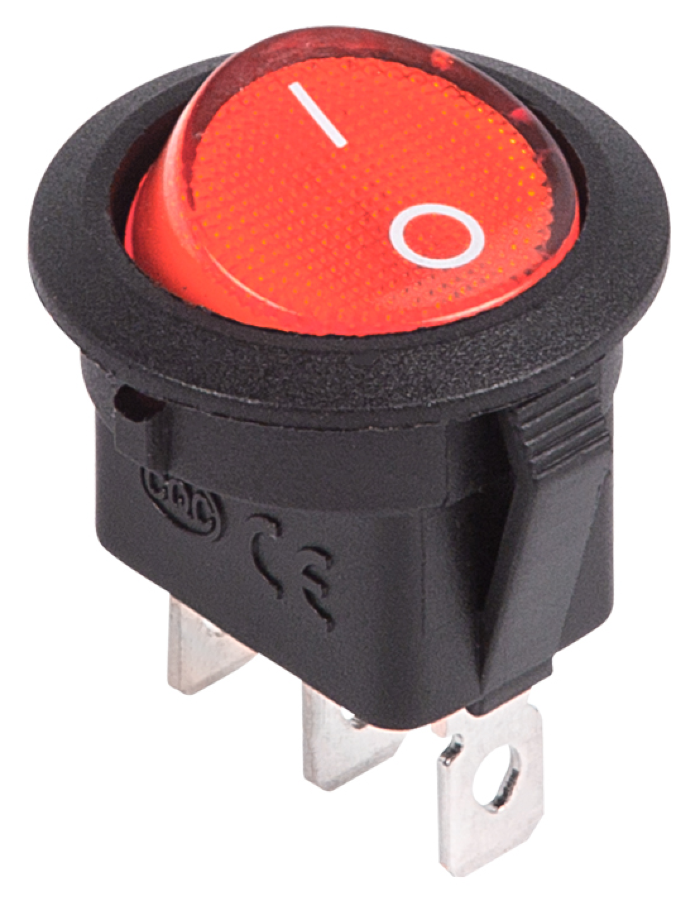 Выключатель клавишный REXANT / Рексант с подсветкой, круглой формы, в корпусе из пластика, красный, 20А 12В IP30, 2 позиции переключения / электрика