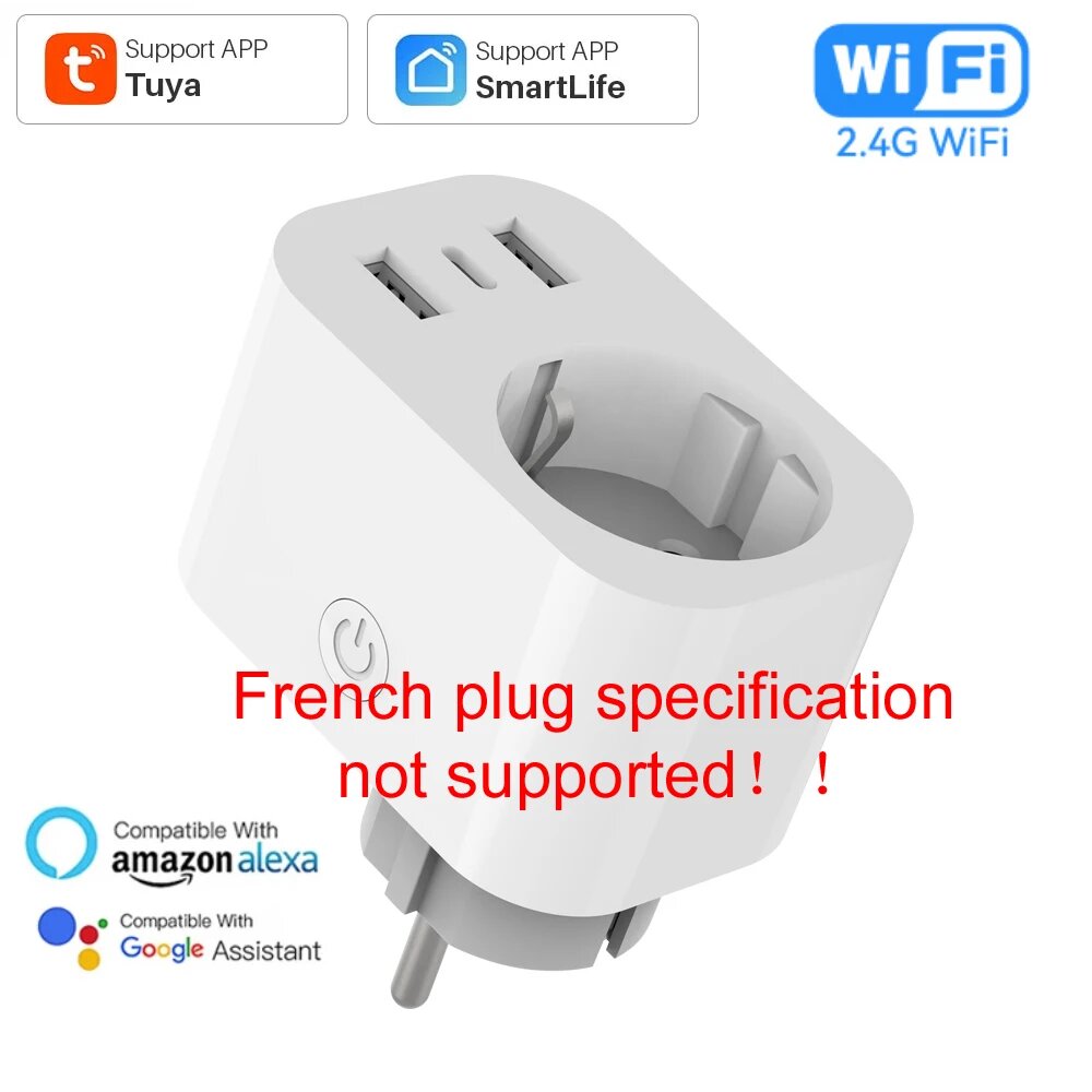 Tuya Wi-Fi умная розетка 16А с 2 USB портами