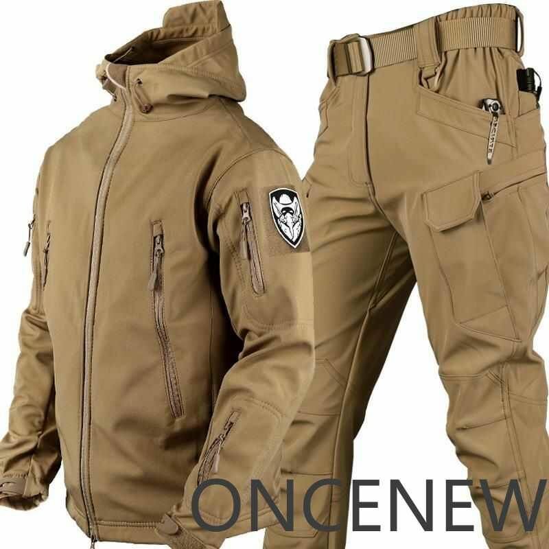 Мужская уличная охотничья одежда, теплая куртка из акульей кожи, брюки