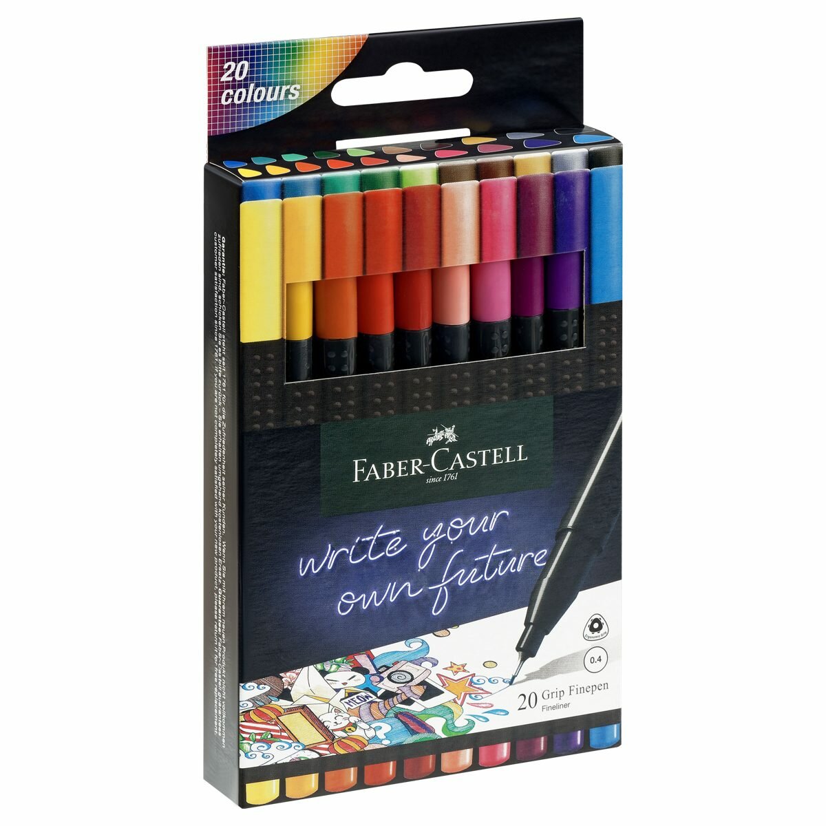 Набор капиллярных ручек Faber-Castell "Grip Finepen" (0.4мм, трехгранные, 20 цветов) 20шт, пластик. уп. (151620), 6 уп.
