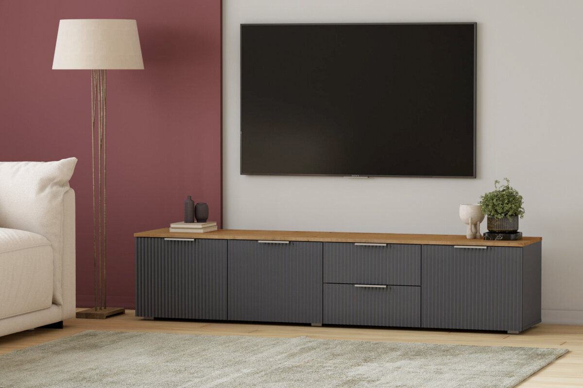 ТВ-тумба Салерно 1 (МДФ) SF-019 Графит Серый графит 0162 РЕ NEW 197x42x43 см, Фиеста