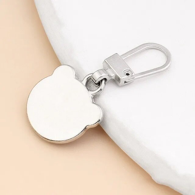 Пуллер для молнии (застежка, держатель, язычок для бегунка молнии) съемный, металл, "Мишка", серебристый, 2 шт.