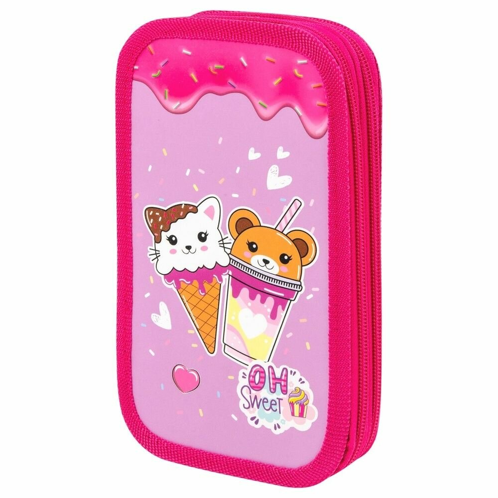 Пенал Юнландия 2 отделения, картон с эффектом soft-touch, 19х11 см, "Candy friends"