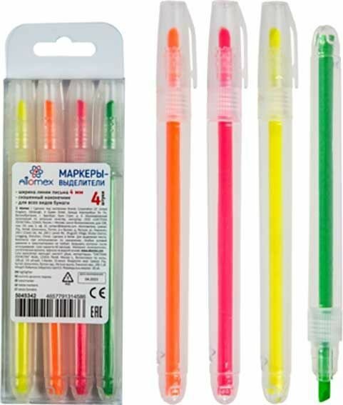 Текстмаркеры Attomex круглый корпус, 4 цвета, скошенные, 1-4 мм (5045342)