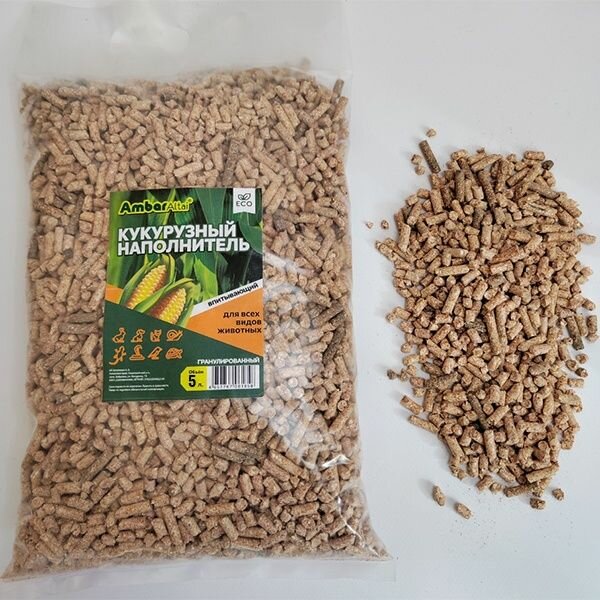Кукурузный наполнитель AMBAR гранулированный для грызунов, 5 л