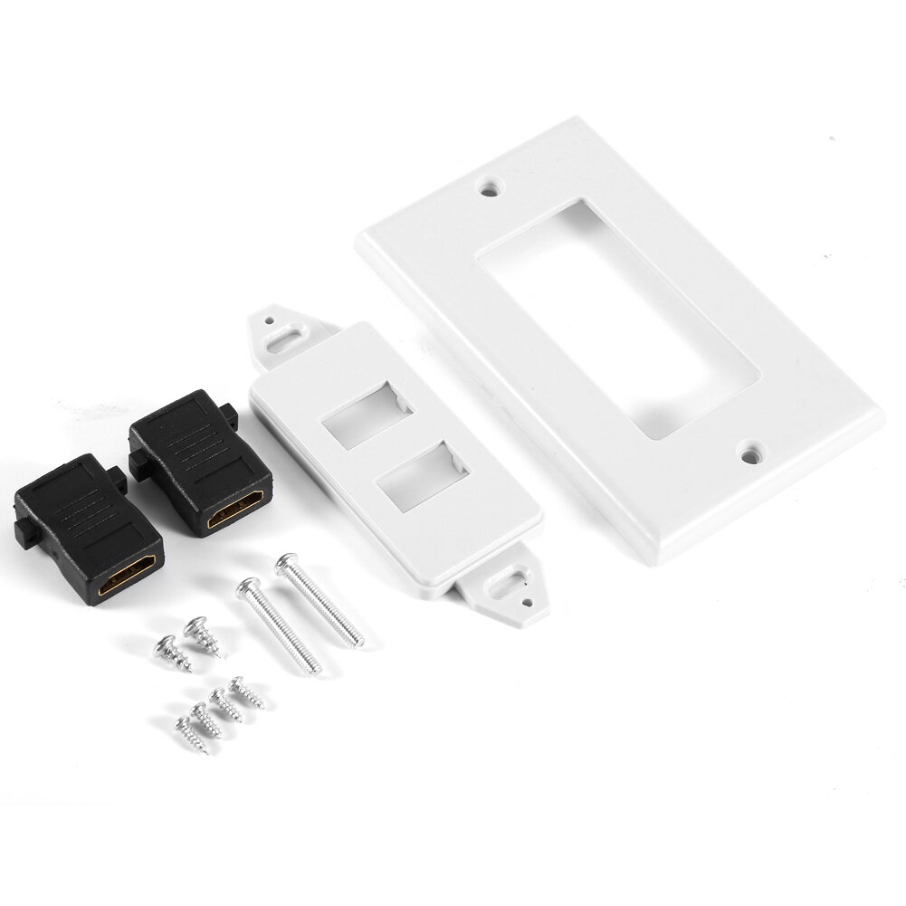 HDMI Wall Plate, Plate Cover White Gold Plated for Home Theater DVD TV