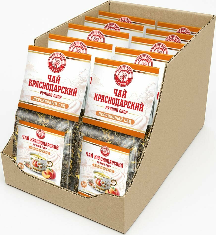 Краснодарский чай Ручной сбор 1000г упаковка 10 пачек по 100г зеленый Персиковый сад