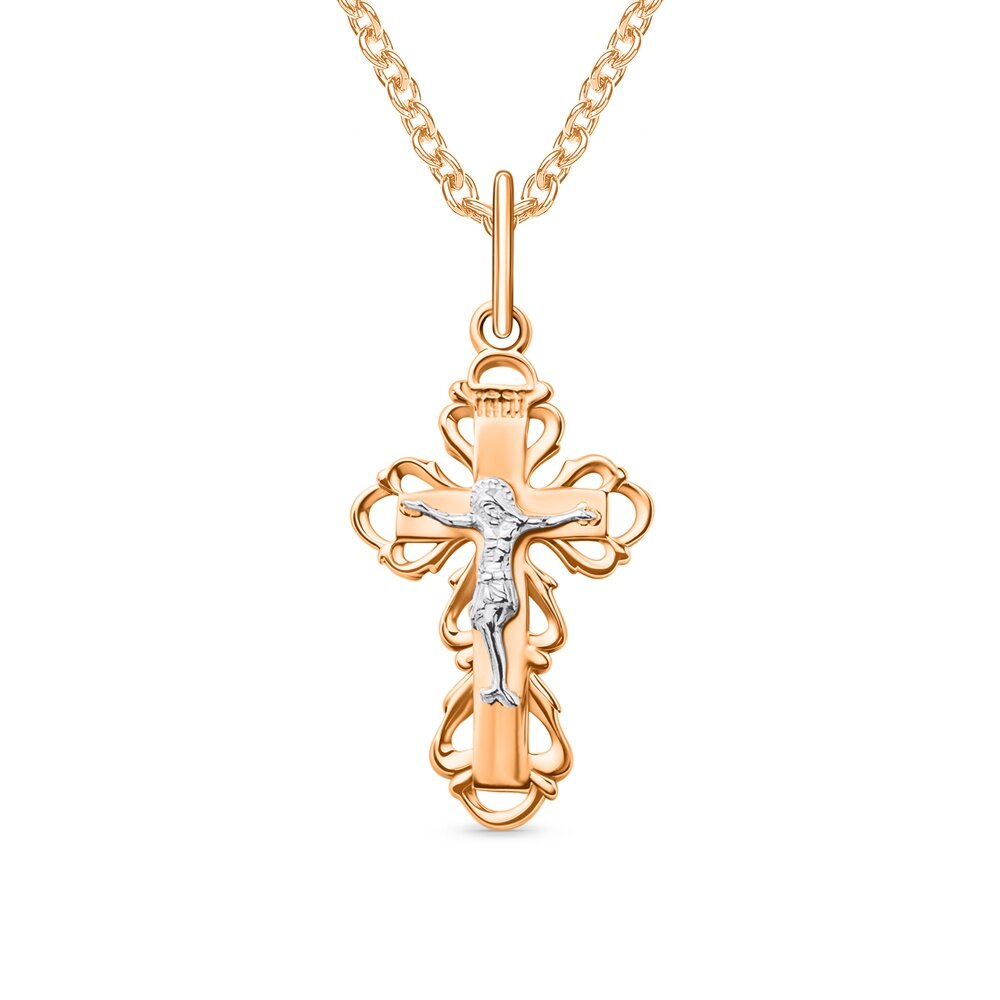 Крестик, красное золото, 375 проба, золочение