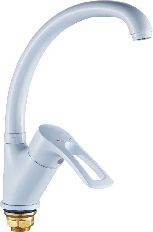 Смеситель для кухни Cron CN318 CN77318-WC с поворотным изливом, белый, матовый, однорычажный, с керамическим картриджем