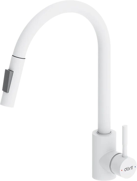 Смеситель для кухни Dorff Logic D3007533 с поворотным изливом, белый, матовый, однорычажный, нержавеющая сталь, с керамическим картриджем