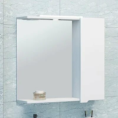 Зеркало Emmy Агата 65 R со светодиодной подсветкой, с полкой, со шкафчиком, 65 см, с розеткой, белое